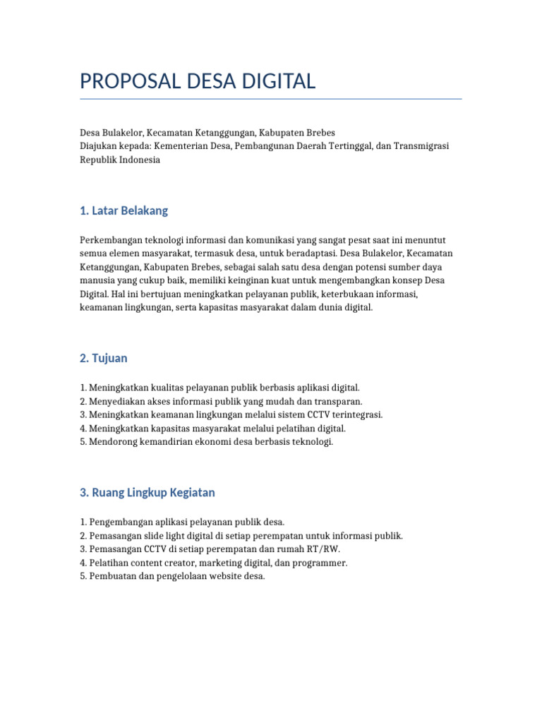 Proposal Desa Digital Bulakelor Lengkap | PDF
