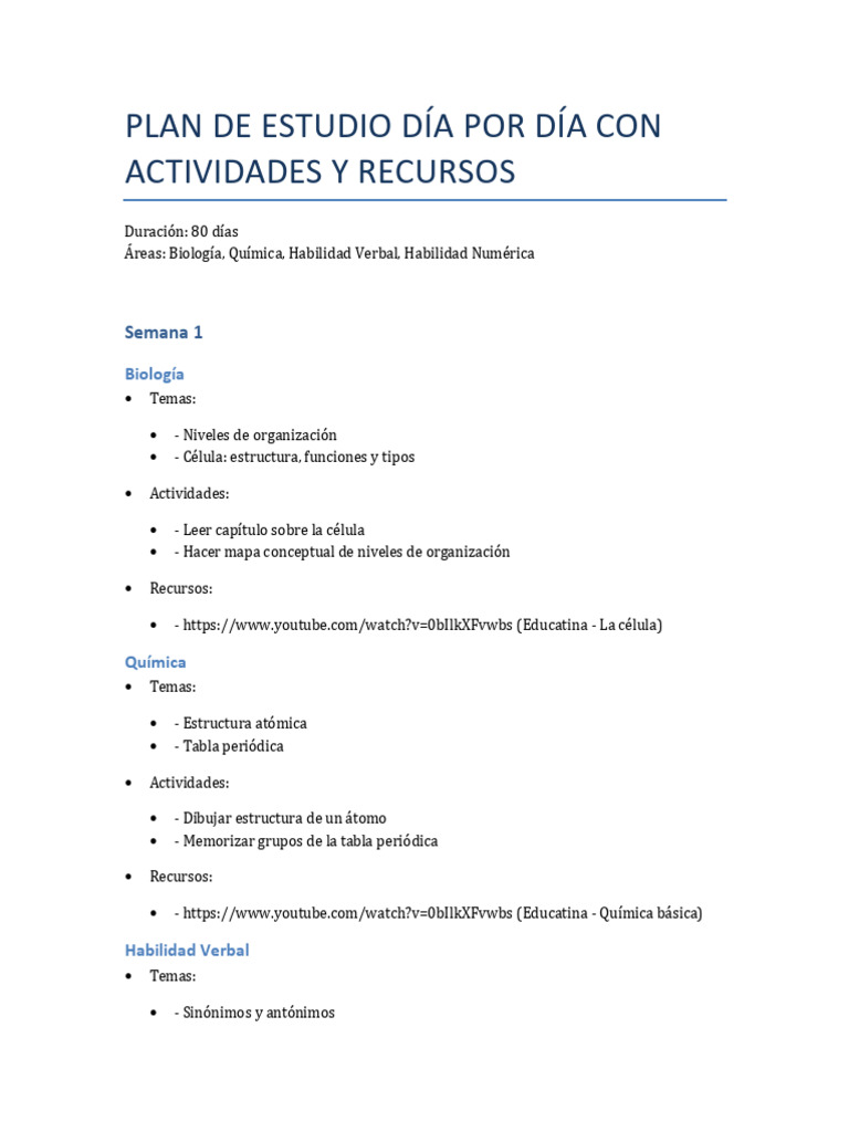 Plan Estudio 80 Dias Completo Kellwin | PDF | Adn | Química