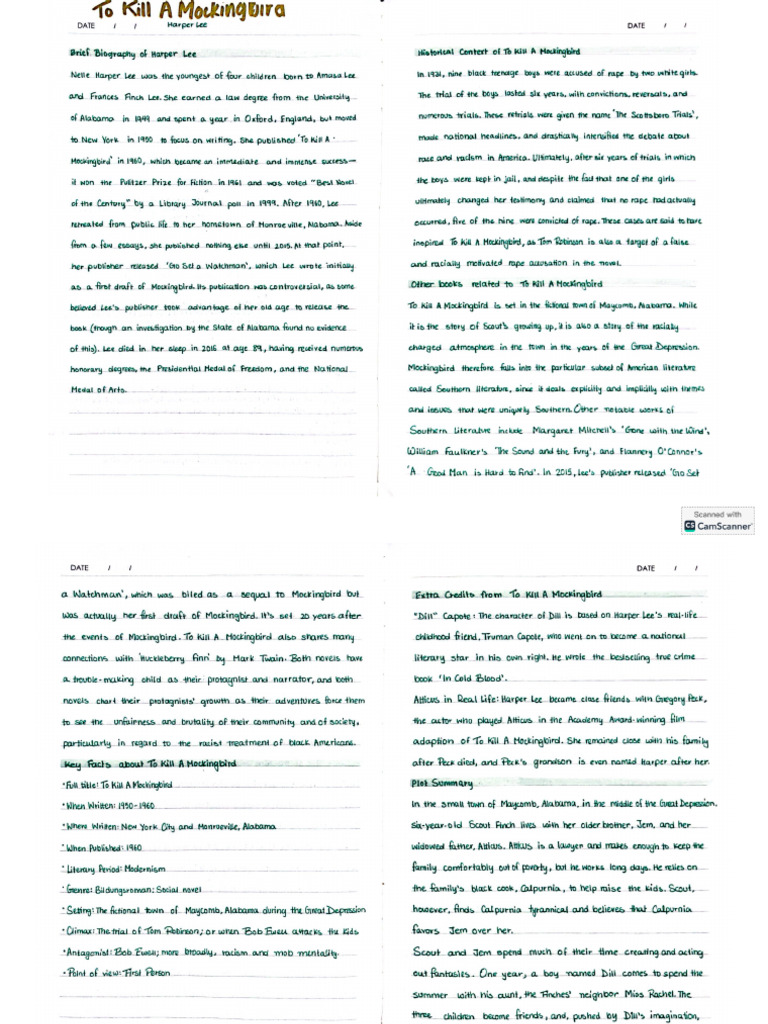 To Kill A Mockingbird Notes | PDF