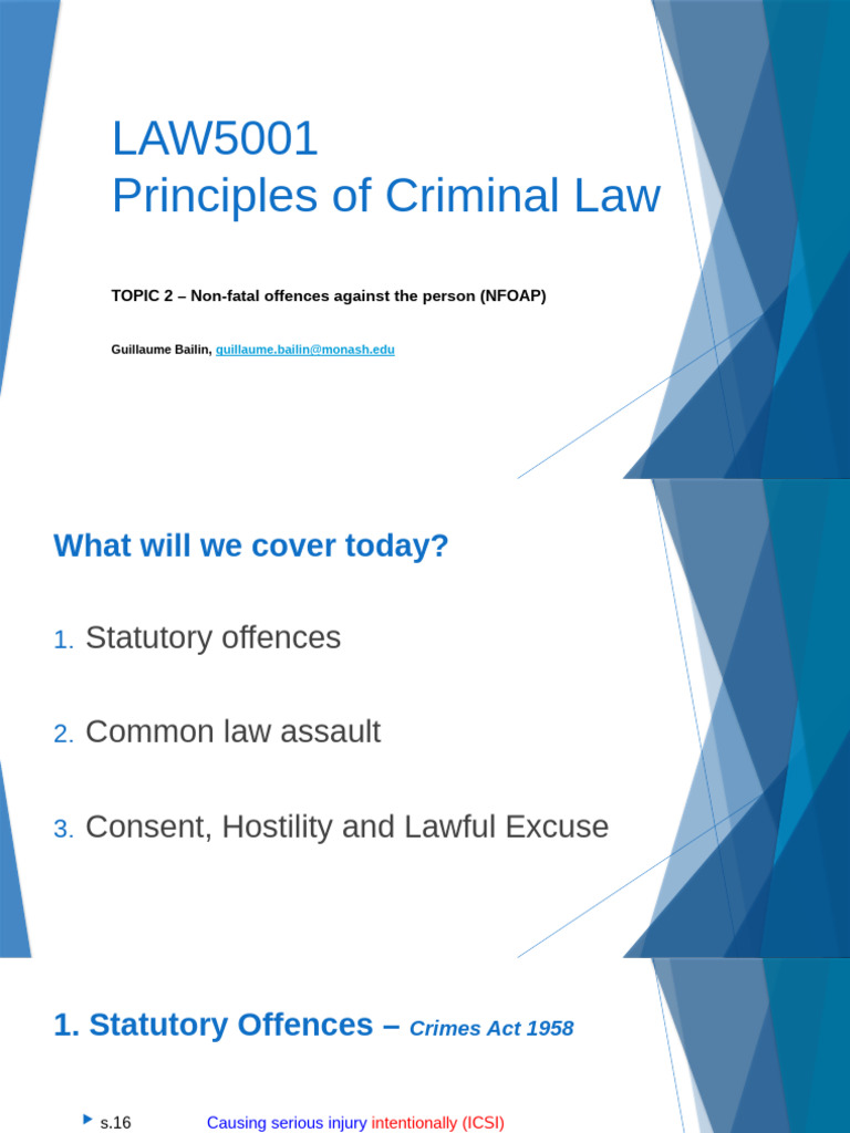 Topic 2 Non-Fatal Offences Against The Person | PDF | Assault | Mens Rea