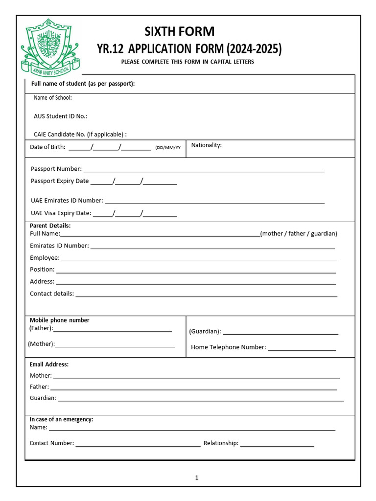Yr 12 Admission Form 2024 25 | PDF | Passport | Travel Visa