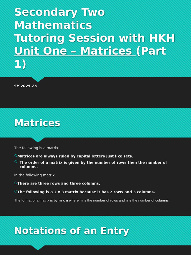 Secondary 2 Math: Introduction to Matrices | PDF