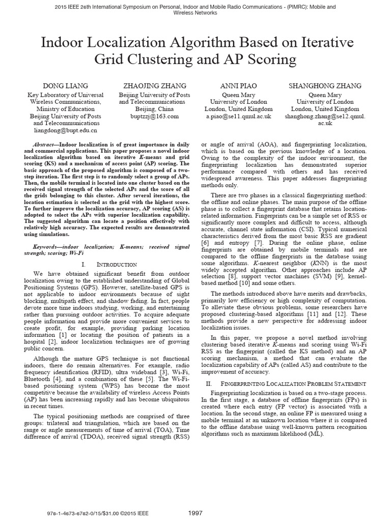 Indoor Localization Algorithm Based On Iterative Grid Clustering And Ap 8607