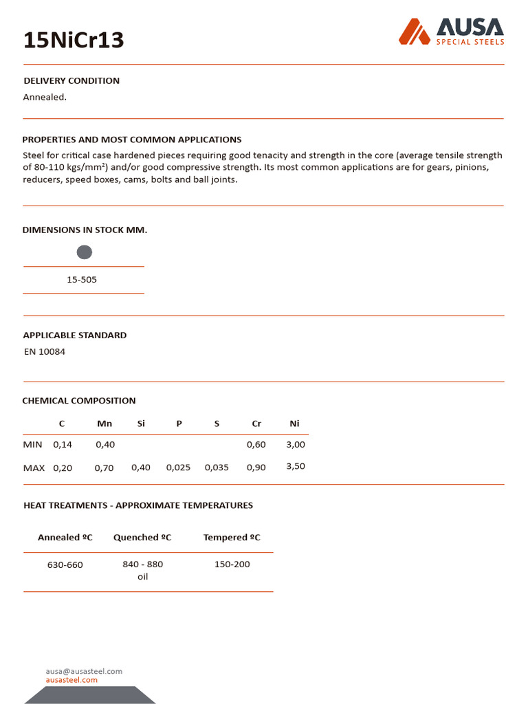 Case Hardening Steel 15NiCr13 AUSA | PDF | Heat Treating | Industrial Processes