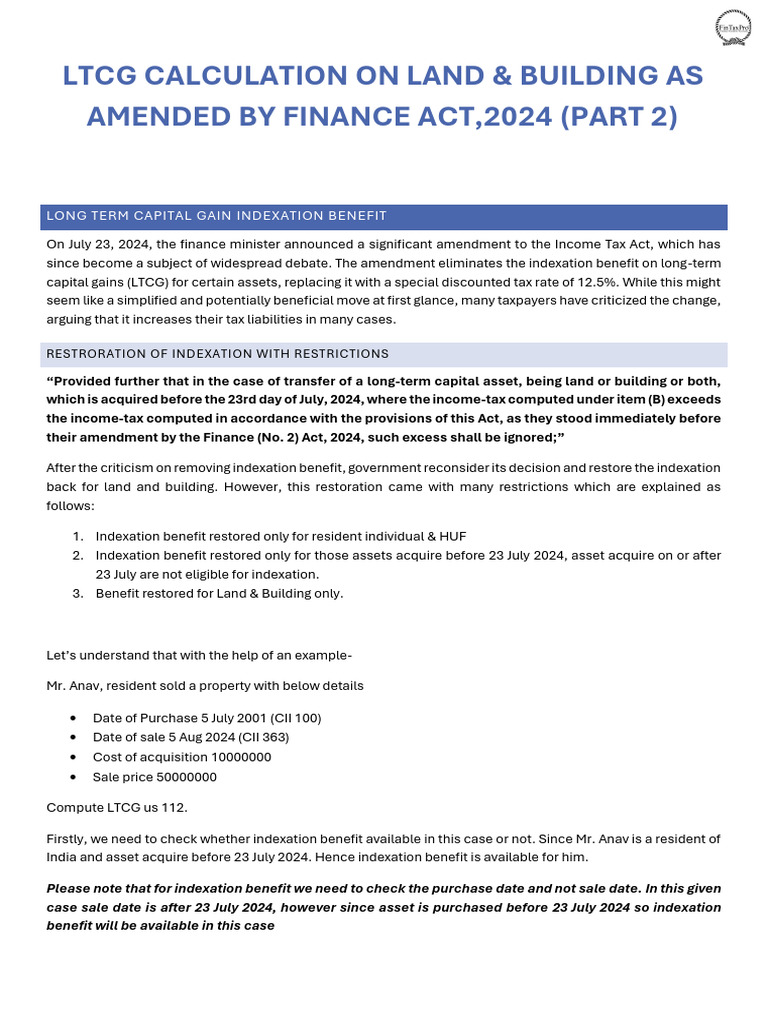LTCG Calculation On Land & Building As Amended by Finance Act, 2024 ...