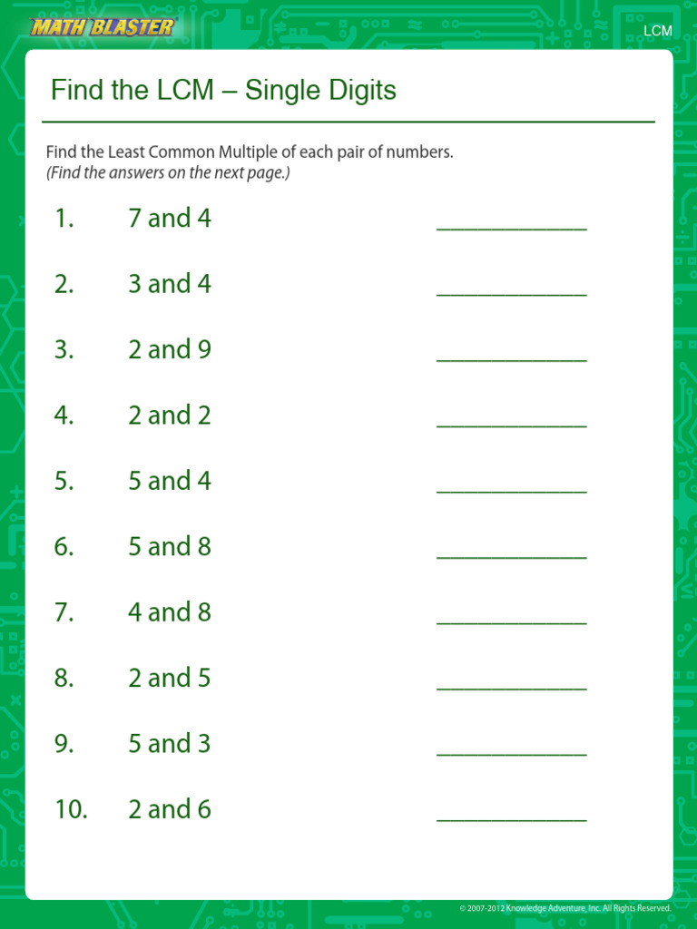Find The LCM Single Digits | PDF