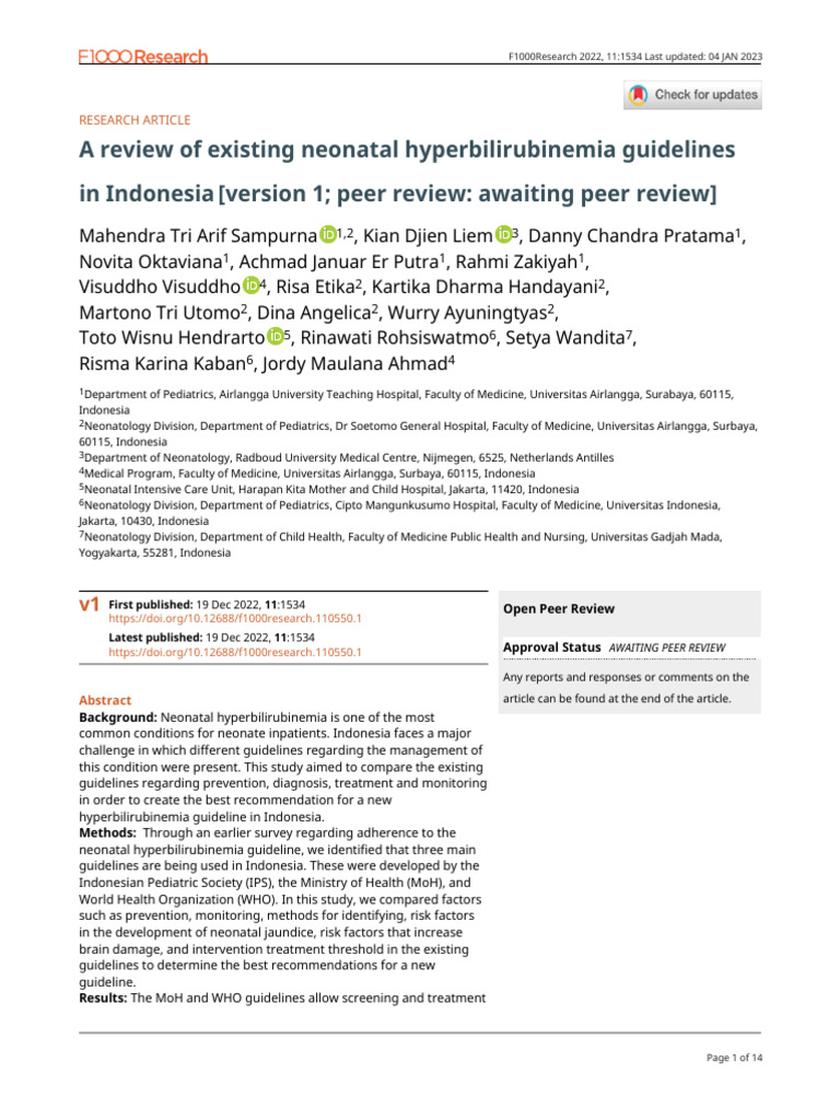 A Review of Existing Neonatal Hyperbilirubinemia Guidelines | PDF ...