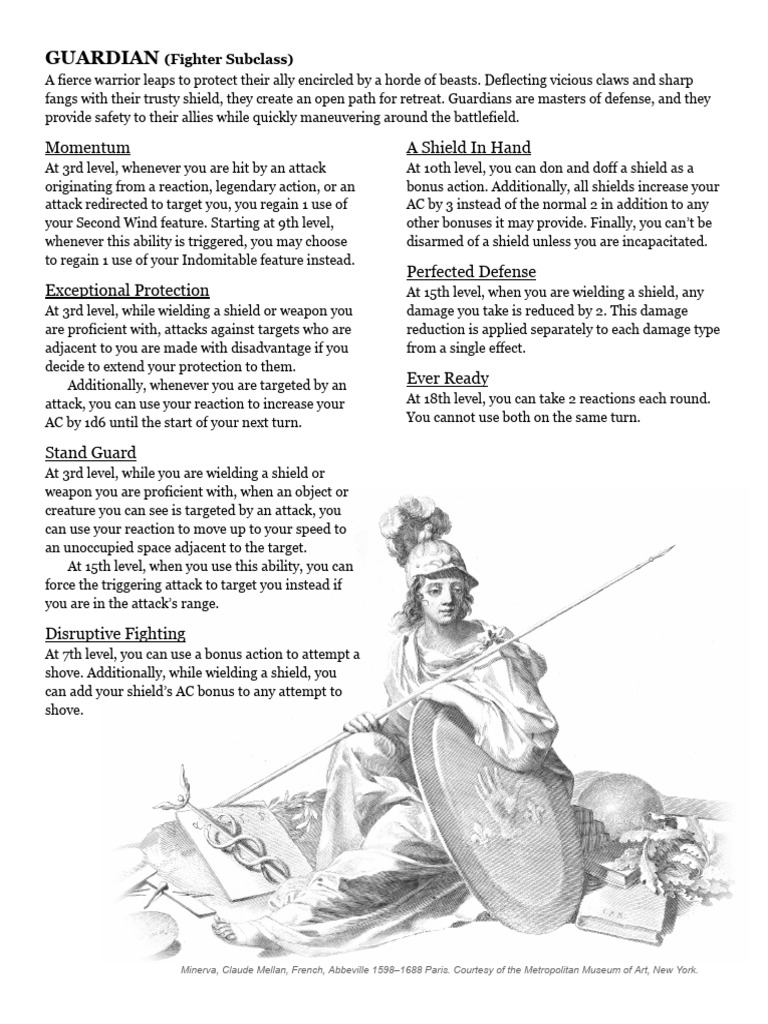 Guardian Fighter Subclass Overview | PDF | Shield | Military