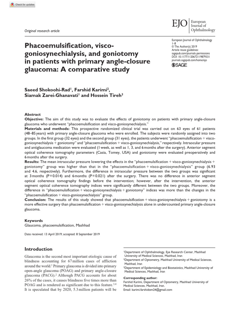 Goniotomy vs Goniosynechialysis in PACG | PDF | Glaucoma | Ophthalmology