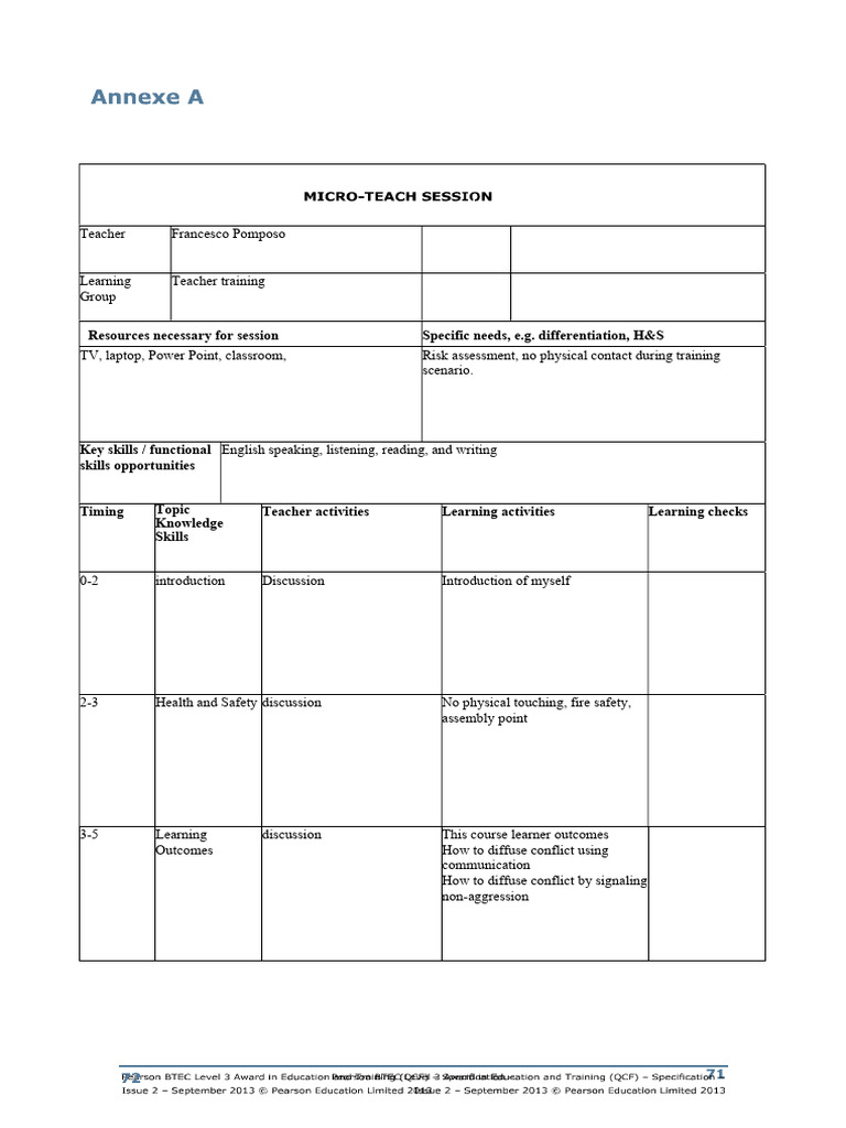 Example Micro Teach Lesson Plan | PDF | Learning | Teachers