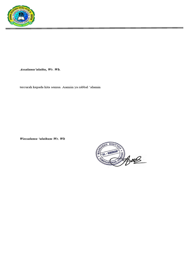 Surat Libur KBM Madrasah Diniyah Al-Hikmah | PDF