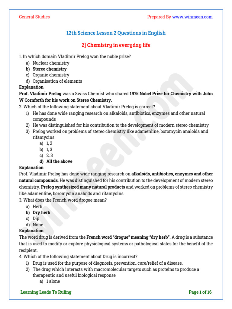 12th Science Lesson 2 Questions in English | PDF | Polymerization ...