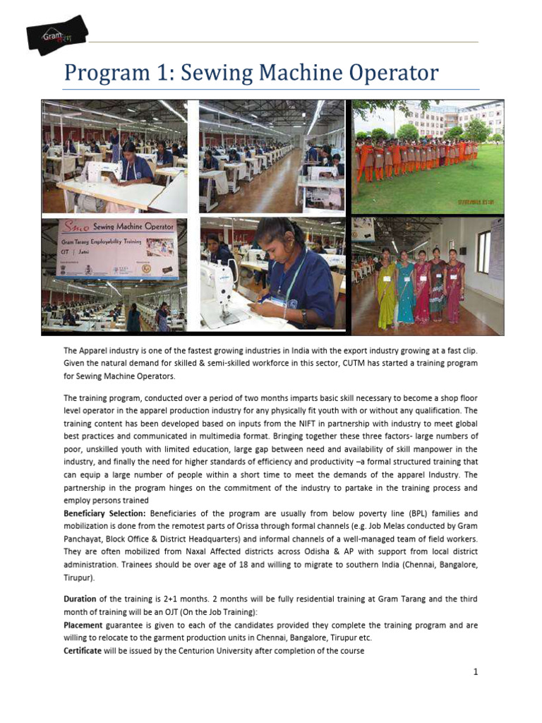 Gram Tarang - Sewing Machine Opertator | PDF | Economies
