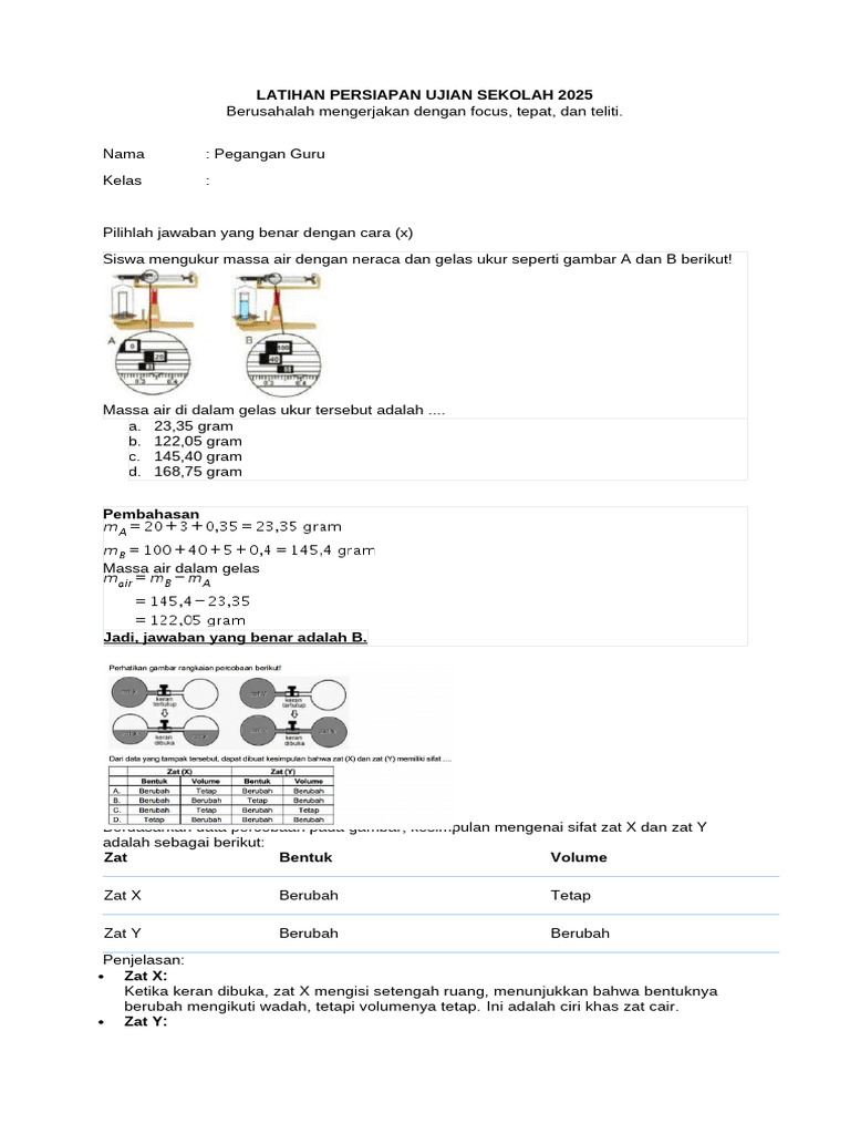 Latihan Persiapan Ujian Sekolah 2025 (Pegangan Guru) | PDF