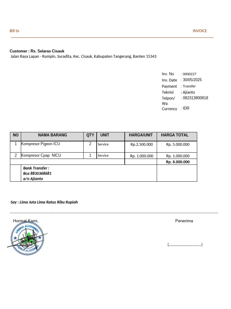 Invoice Rs Selaras Cisauk Iiix | PDF