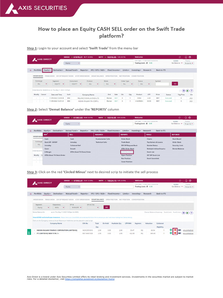How To Place An Equity CASH SELL Order - Swift Trade | PDF