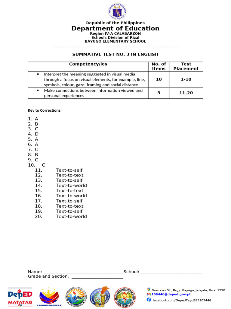 Summative Test 3: English 6 Assessment | PDF