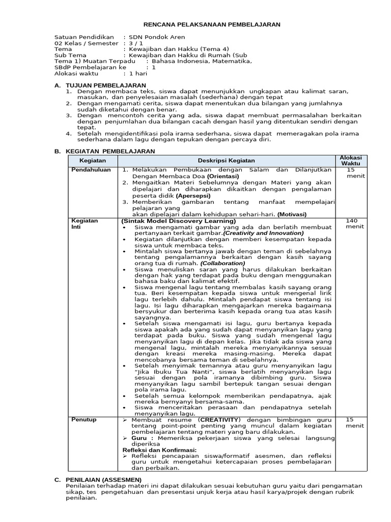RPP Kelas 3 Tema 4 | PDF