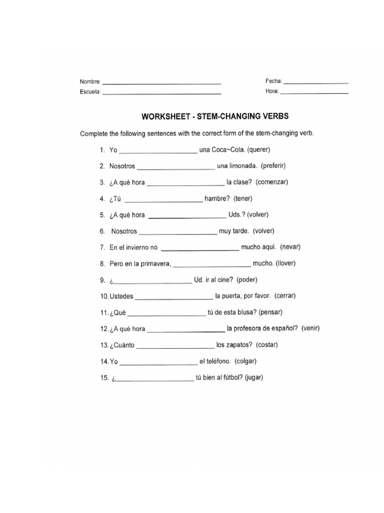 Stem Change Worksheet | PDF