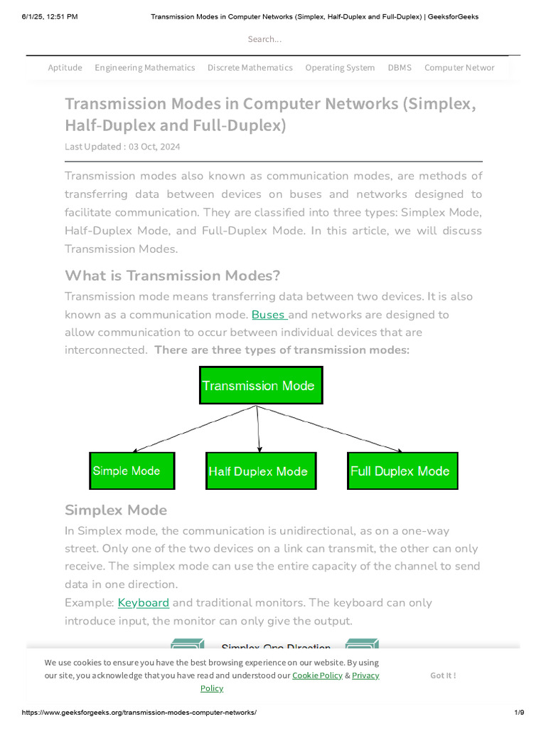 Transmission Modes In Computer Networks Simplex Half Duplex And Full Duplex Geeksforgeeks