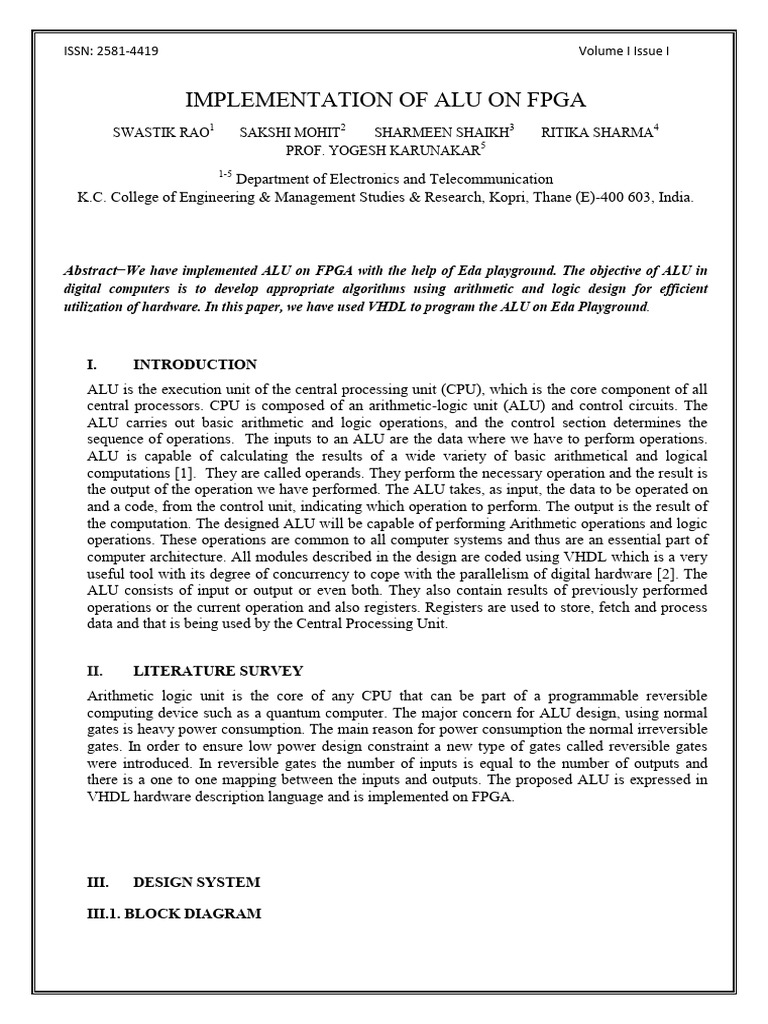 Implementation of ALU On FPGA. | PDF | Electronic Design Automation ...