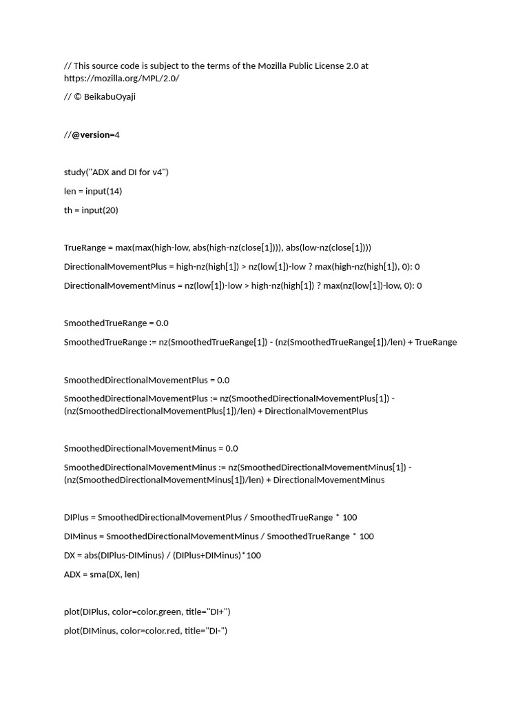 ADX and DI Calculation in Pine Script | PDF
