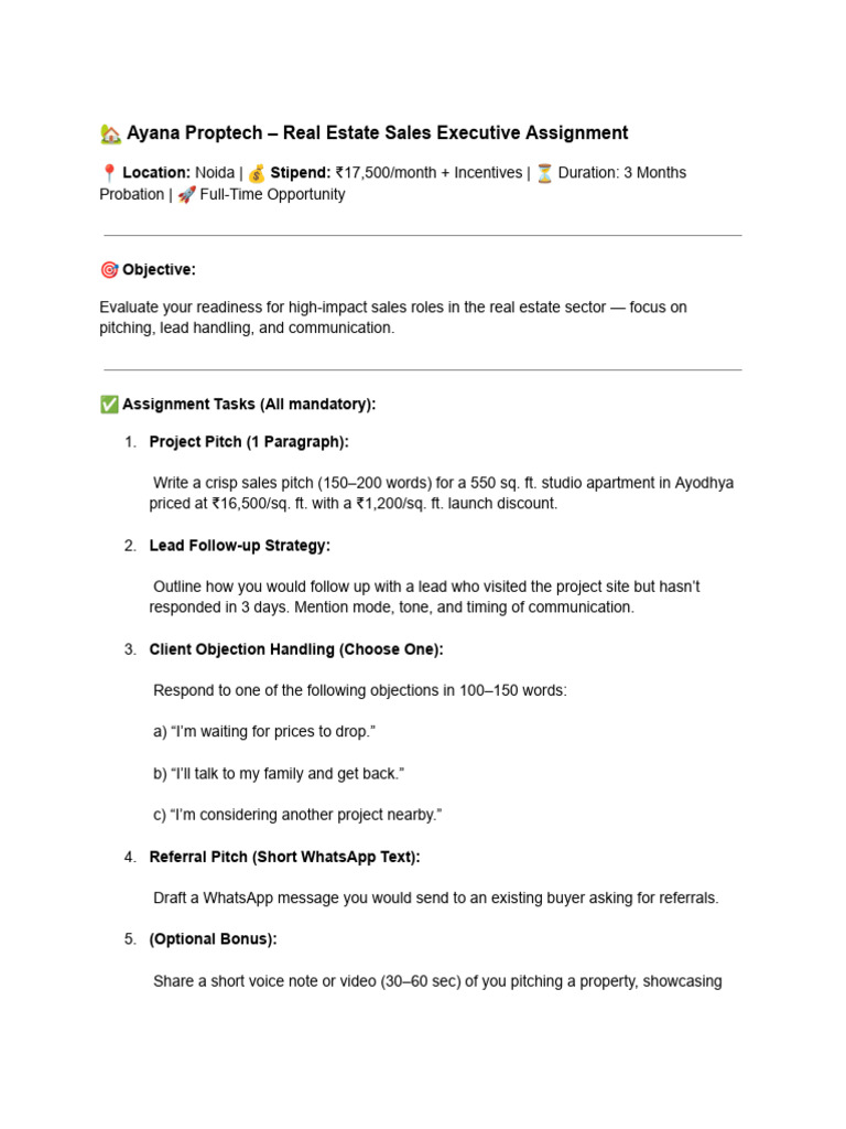 Assignment - Real Estate Sales Executive | PDF