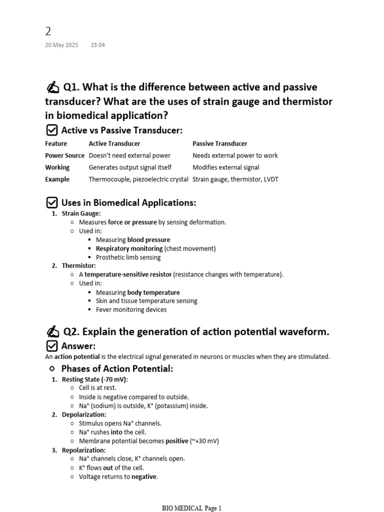Q1. What Is The Difference Between Ac Ve and Passive Transducer? What ...