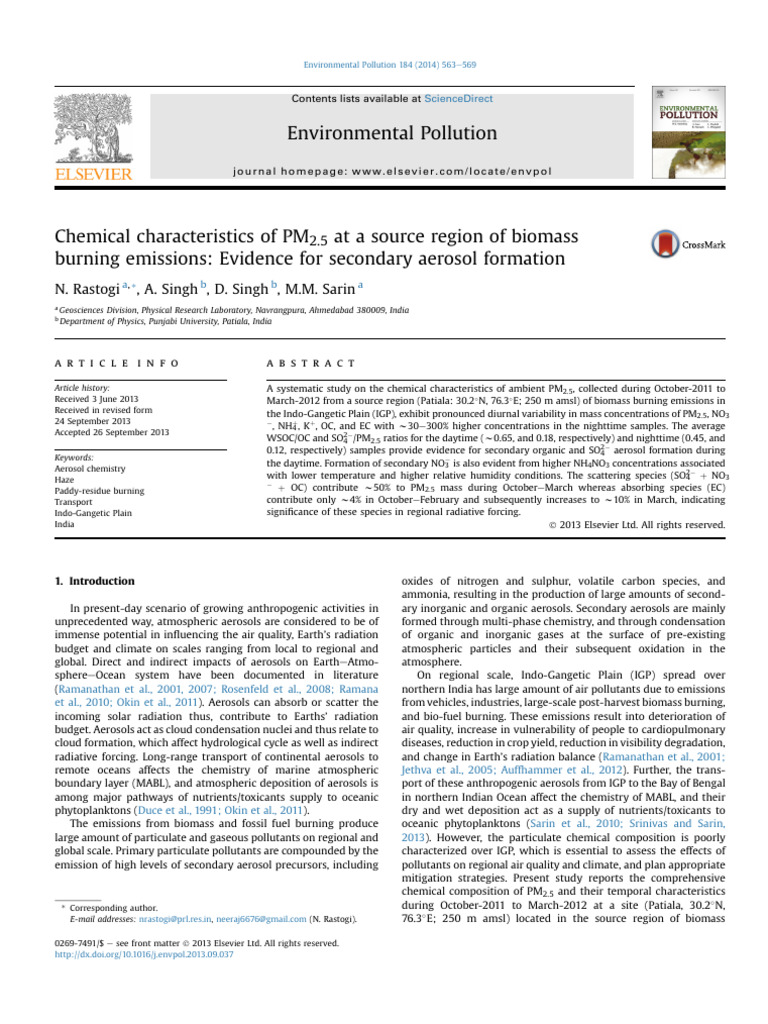 PM2.5 Chemical Characteristics in IGP | PDF | Particulates | Atmosphere ...