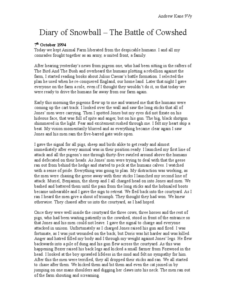 The Battle of Cowsehed Diary Entry | PDF