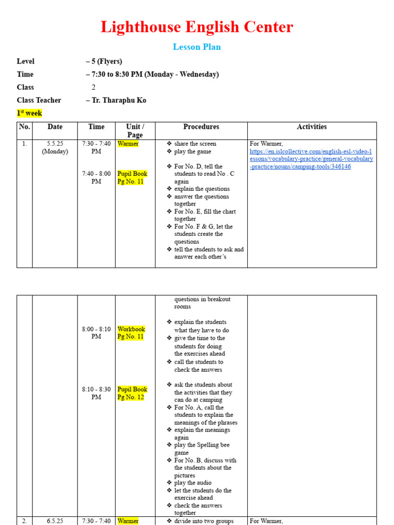 Lighthouse English (Flyers) (Class 2) (May, 2025) | PDF | Linguistics | Grammar