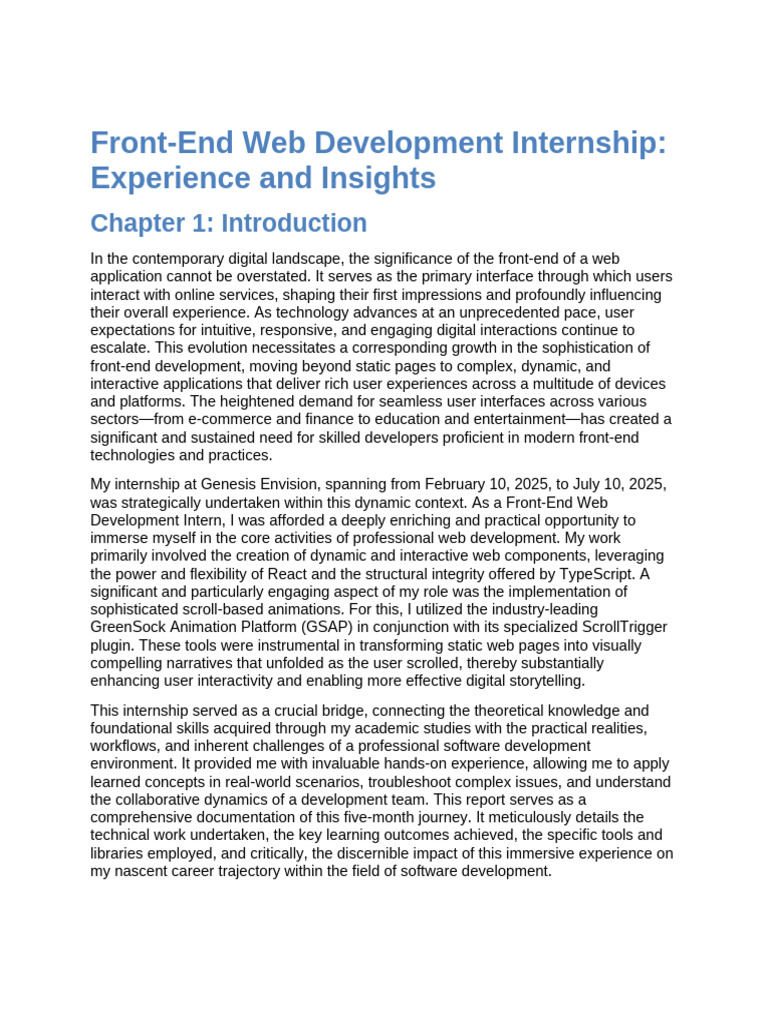 Front-End Internship Report | PDF | Software Development | Web Development