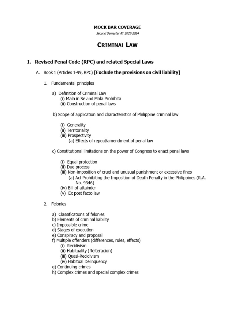 Criminal Law Overview for AY 2023-2024 | PDF | Criminal Law | Misconduct