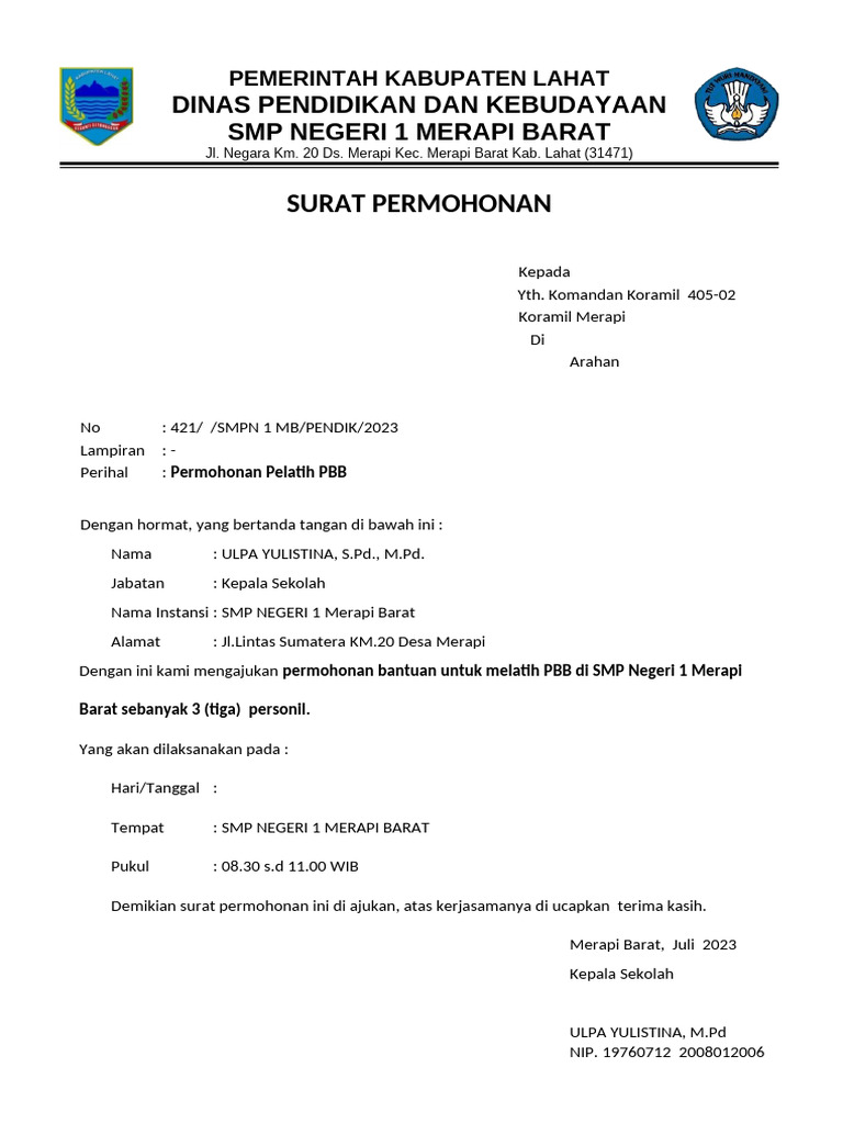 Surat Permohonan Pelatihan PBB | PDF