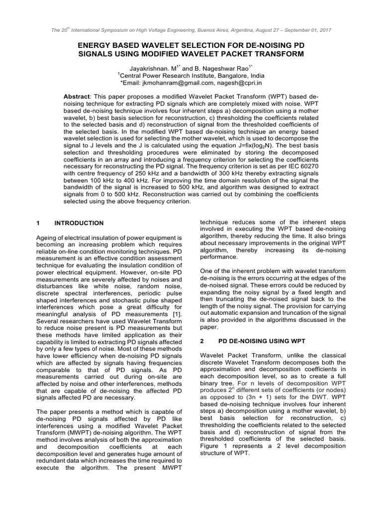 420-Energy Based Wavelet Selection For De-Noising PD Signals Using Modified Wavelet Packet ...