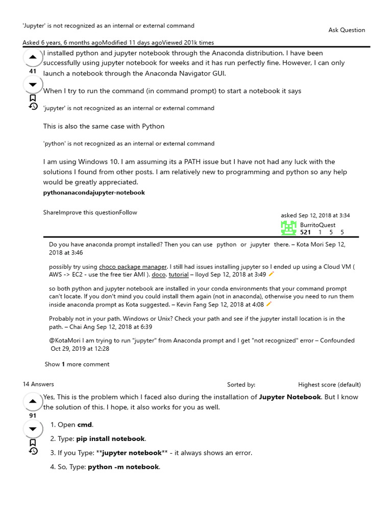 Python - 'Jupyter' Is Not Recognized As An Internal or External Command - Stack Overflow | PDF ...