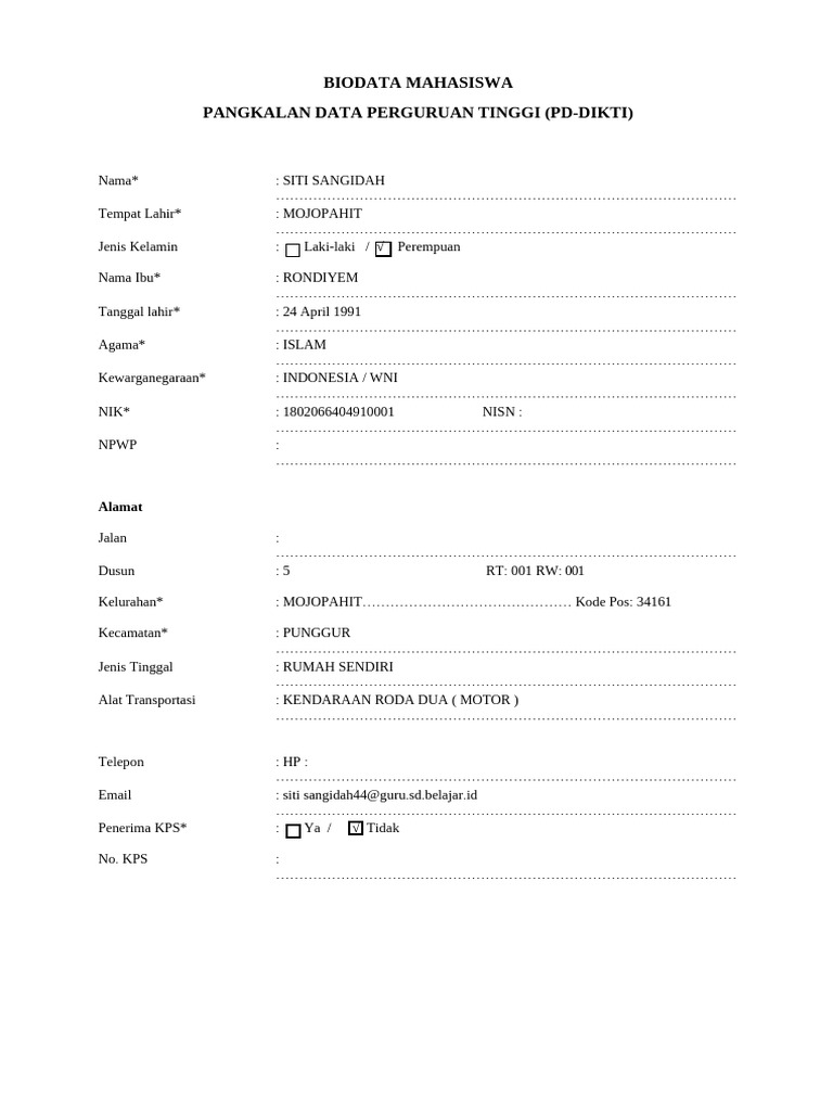 Biodata Mahasiswa | PDF