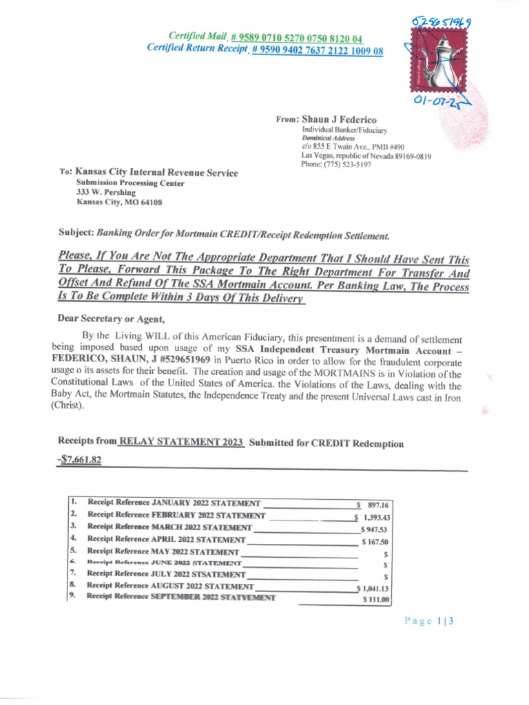 Receipts Relay Bank Statement 2023 - Kansas City Mo Irs 1099a | PDF