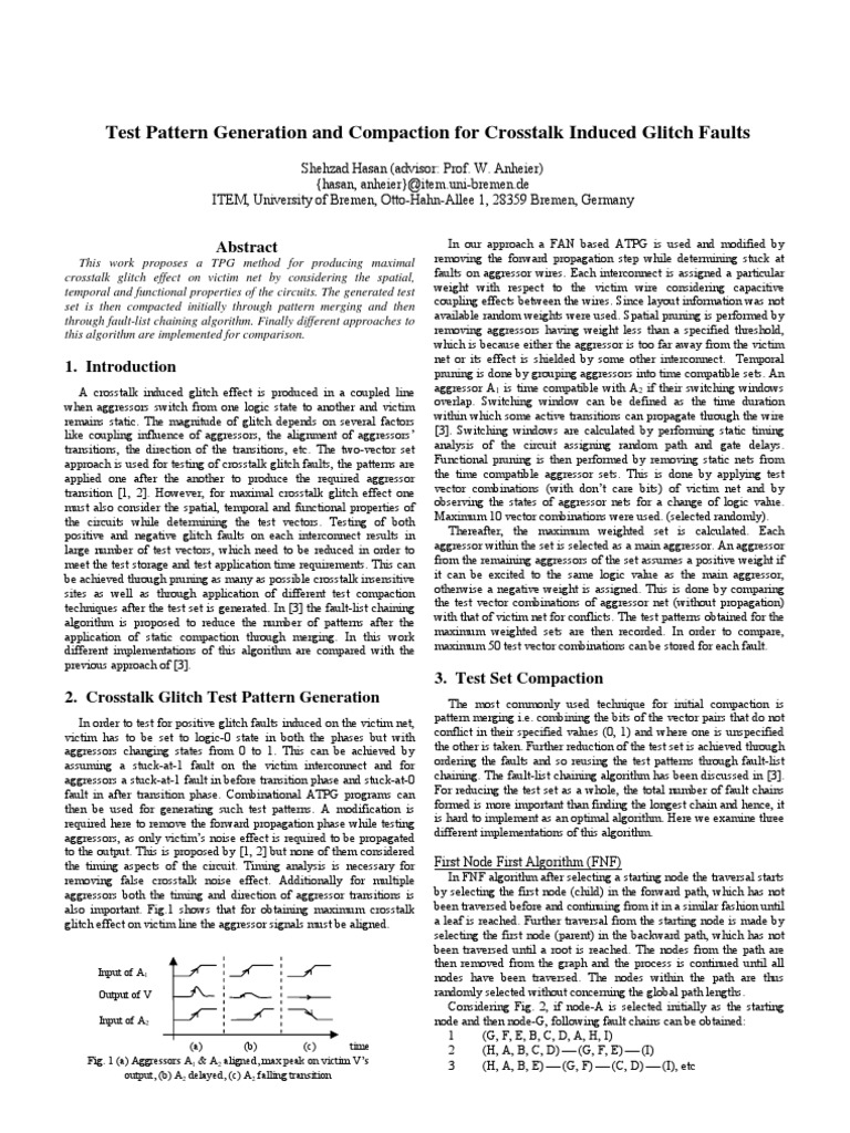 Test Pattern Generation and Compaction for Crosstalk Faults | PDF ...