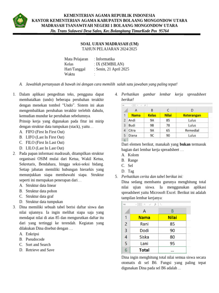 Soal UM Informatika 2025 | PDF