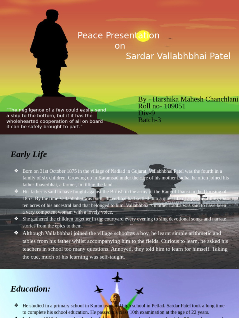 Peace Presentation on Sardar Vallabhbhai Patel | PDF