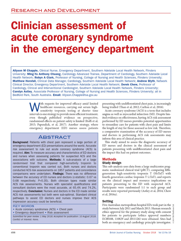 Clinical Assessment of Acs | PDF | Emergency Department | Myocardial Infarction