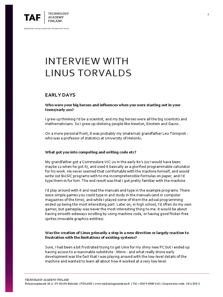 RS430 Interview Linus Torvalds | PDF | Linux | Operating System