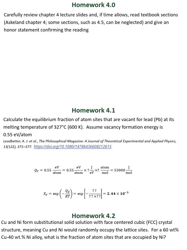 MECH331A Ch04 Homework Hints | PDF | Crystal Structure | Mole (Unit)