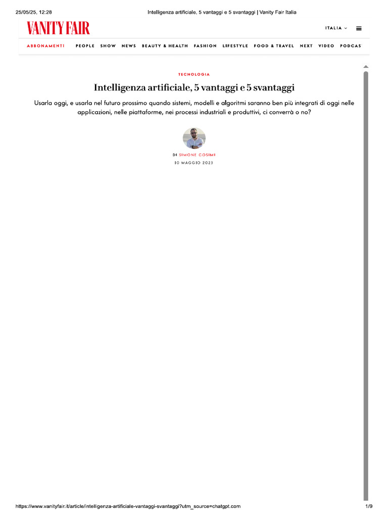 Intelligenza Artificiale, 5 Vantaggi e 5 Svantaggi - Vanity Fair Italia ...