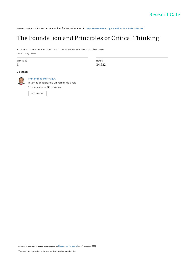 Foundation and Principle of Critical Thinking | PDF | Thought | Knowledge