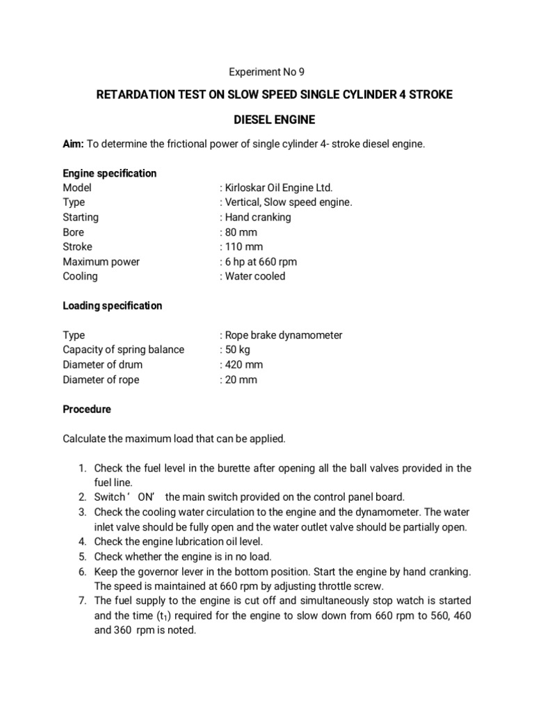 Retardation Test on Diesel Engine | PDF | Engines | Diesel Engine