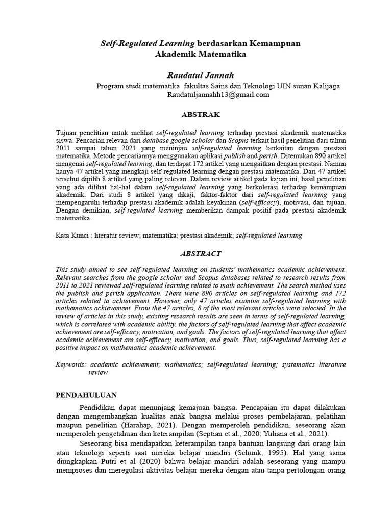 Self-Regulated Learning berdasarkan Kemampuan Akademik Matematika | PDF