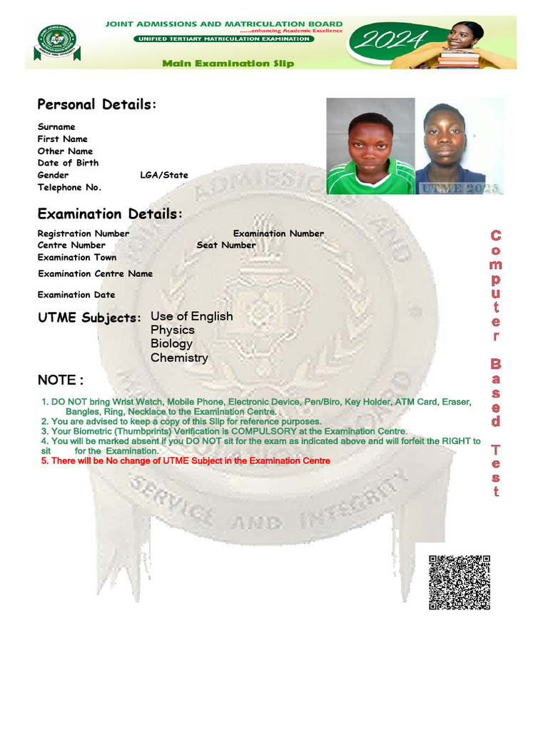 Main Examination Slip (1) | PDF