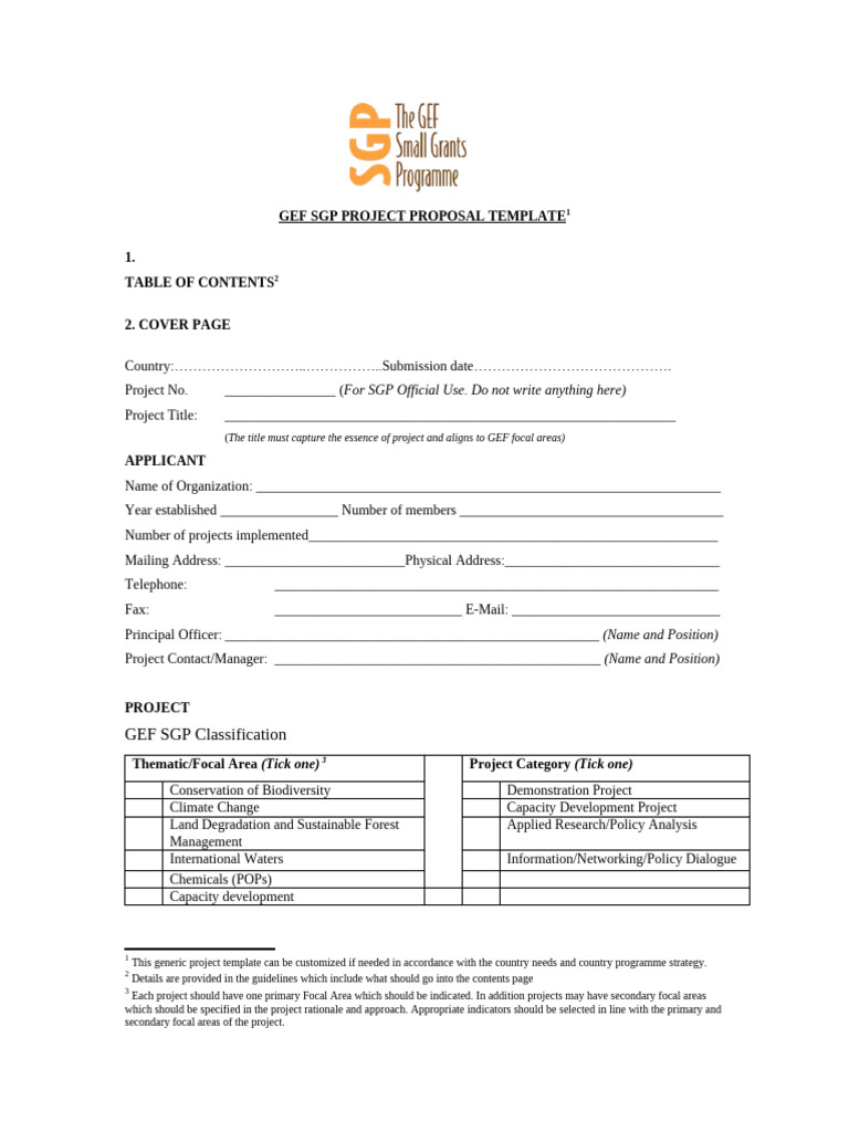 GEF SGP Generic Project Proposal Template-1 | PDF | Risk | Evaluation